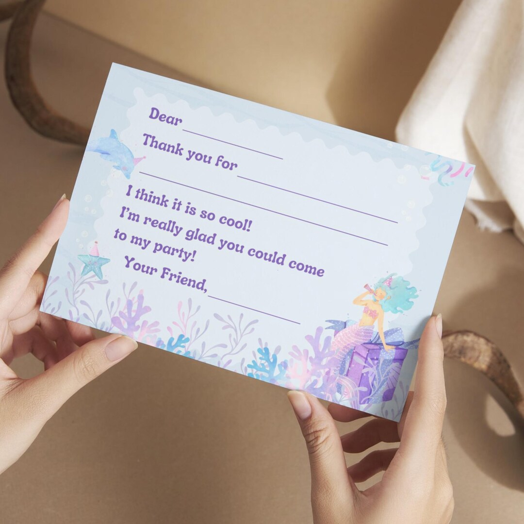 Kids Fill in the Blank Thank You Card, Mermaid Thank You Card ...