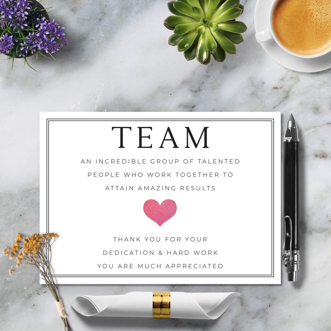 Corporate Thank You Card, Thank You Card for Team, Employee ...