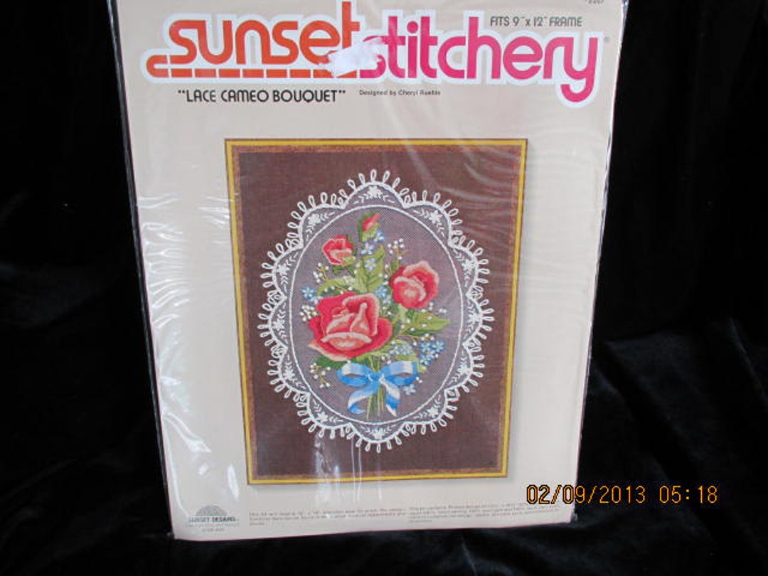 Sunset Stitchery Crewel Needlecraft Lace Cameo Bouquet Spring Floral ...