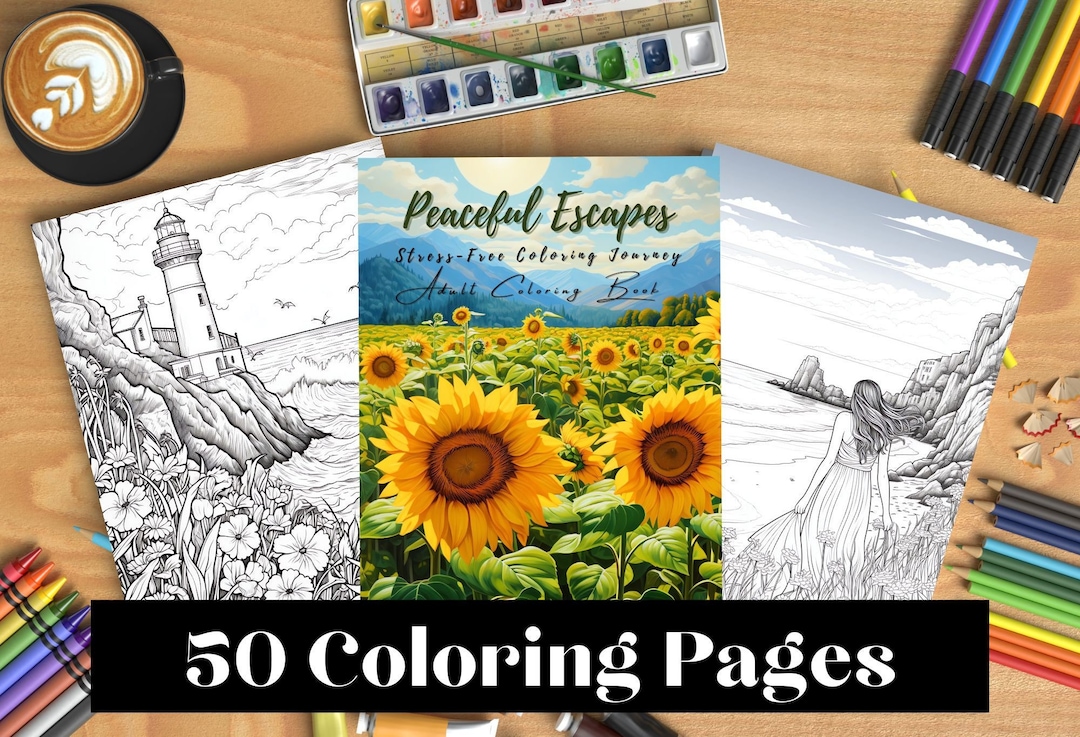 50 Coloring Book - Peaceful Escapes: Stress-free Coloring Journey ...
