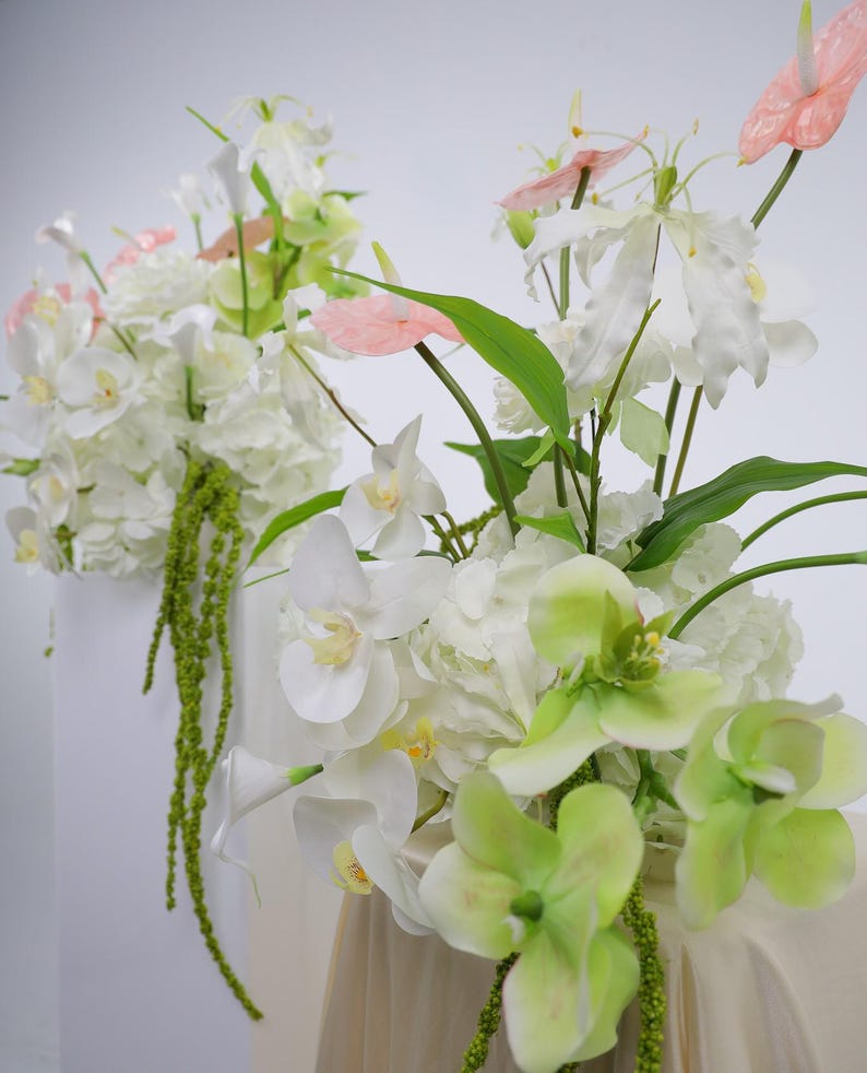 Modern White Green Pink Faux Arrangement, Wedding Reception Ceremony ...