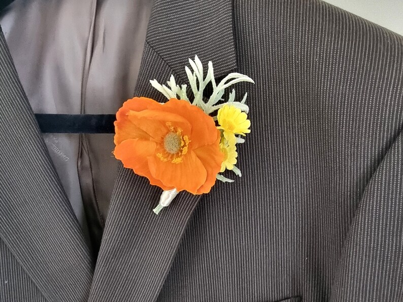 Poppy Wildflower Boutonniere, Artificial Wildflower Buttonhole, Silk ...
