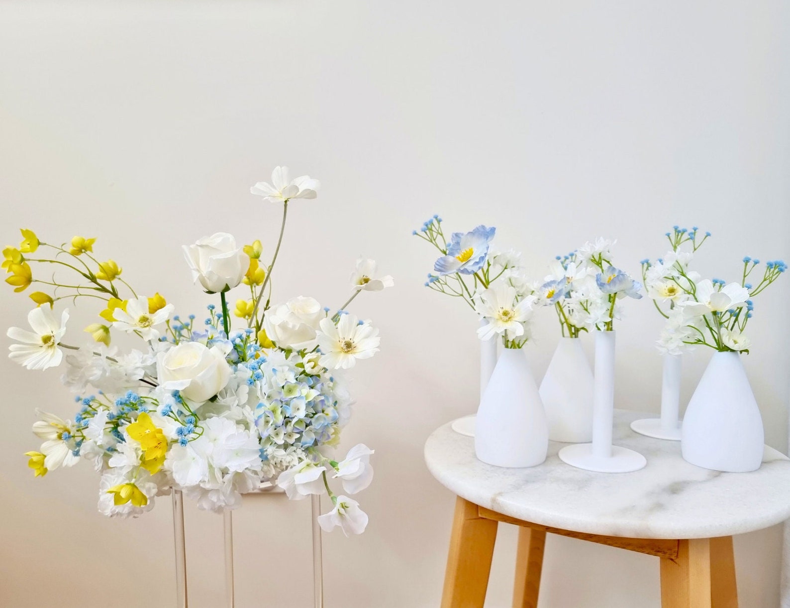 Limoncello Theme Silk Flower Arrangement: White, Yellow & Blue Faux ...