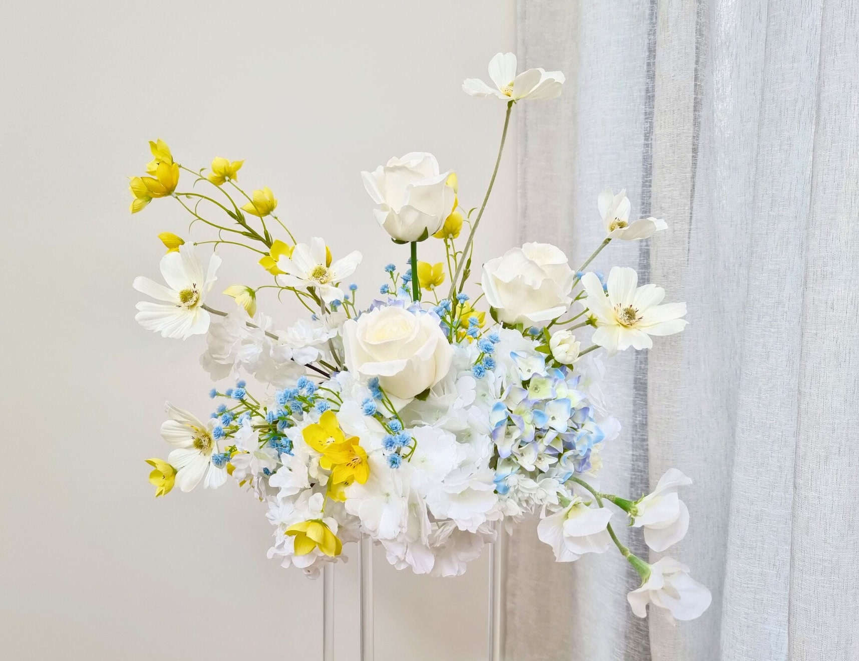 Limoncello Theme Silk Flower Arrangement: White, Yellow & Blue Faux ...