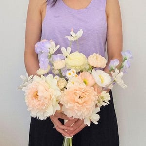 Soft Pastels Artificial Flower Bouquet, Blush Peach Yellow Whimsical ...