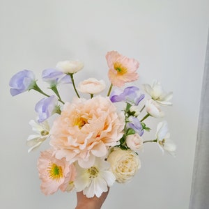 Soft Pastels Artificial Flower Bouquet, Blush Peach Yellow Whimsical ...