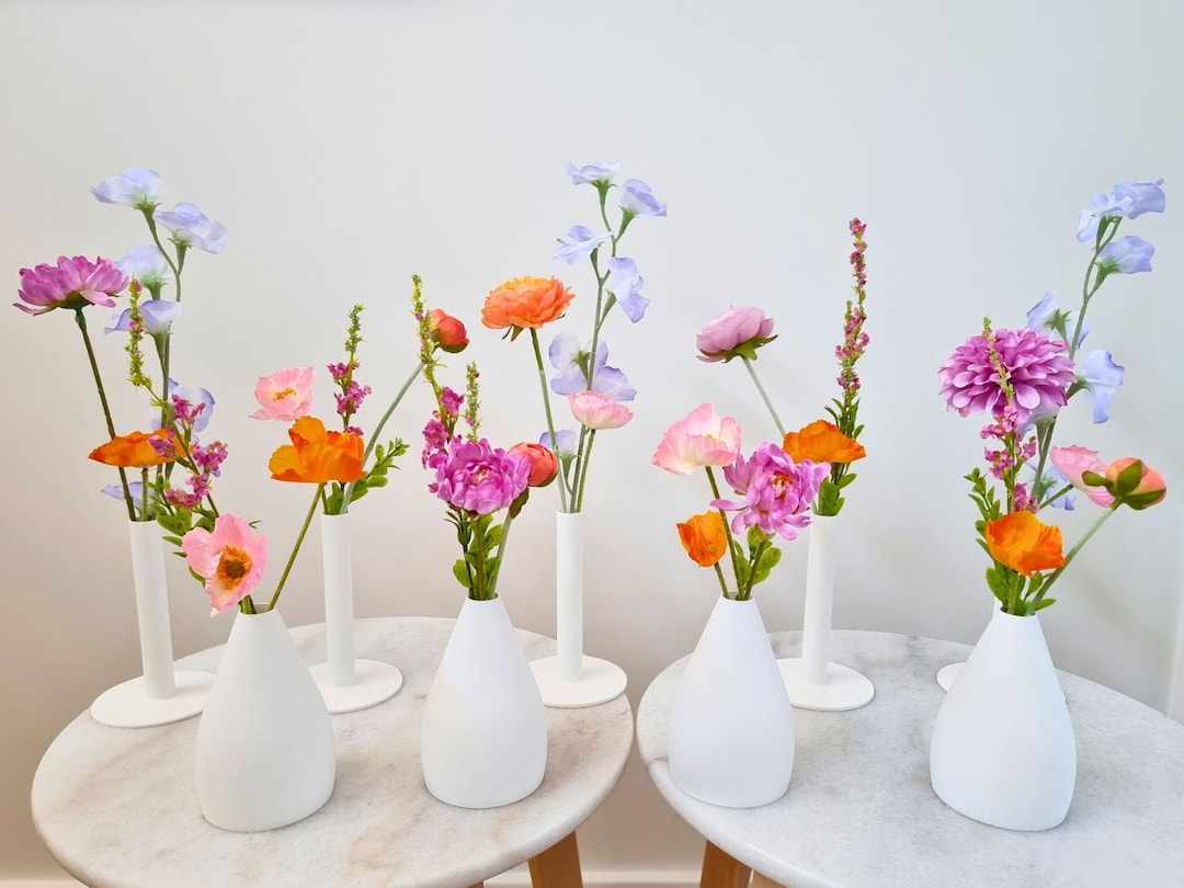 Whimsical Wildflower Bud Vases, Colorful Silk Flowers in White Bud ...