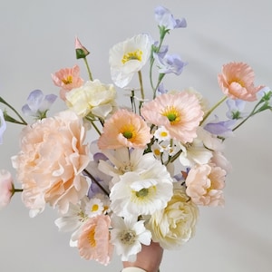 Soft Pastels Artificial Flower Bouquet, Blush Peach Yellow Whimsical ...