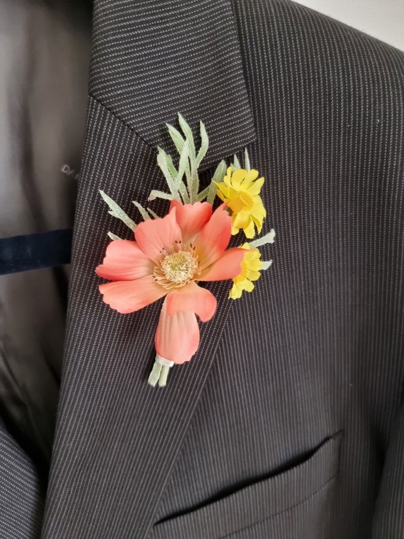 Poppy Wildflower Boutonniere, Artificial Wildflower Buttonhole, Silk ...