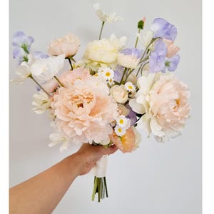 Soft Pastels Artificial Flower Bouquet, Blush Peach Yellow Whimsical ...