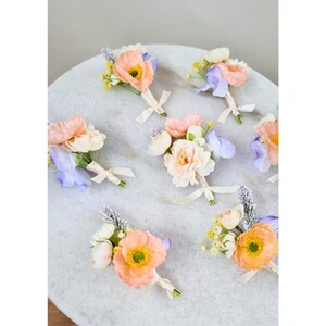 Soft Pastels Artificial Flower Bouquet, Blush Peach Yellow Whimsical ...