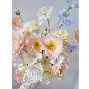 Soft Pastels Artificial Flower Bouquet, Blush Peach Yellow Whimsical ...