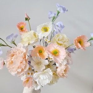 Soft Pastels Artificial Flower Bouquet, Blush Peach Yellow Whimsical ...