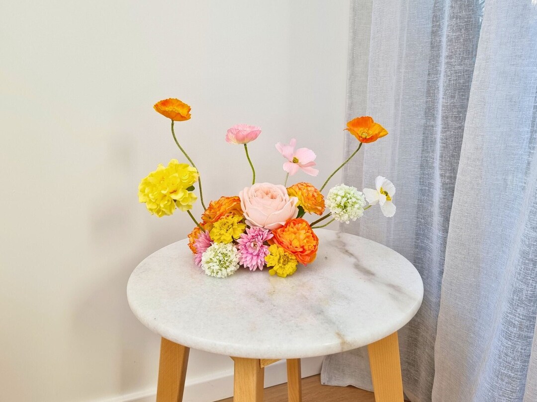 Artificial Flower Arrangement, Plinth Silk Flowers, Colorful Table ...