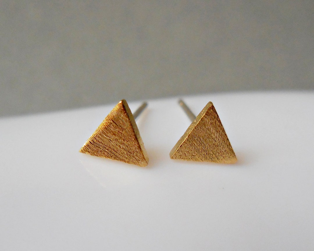 Small Triangle Earrings, Tiny Ear Stud, Gold Plated, 925 Sterling ...