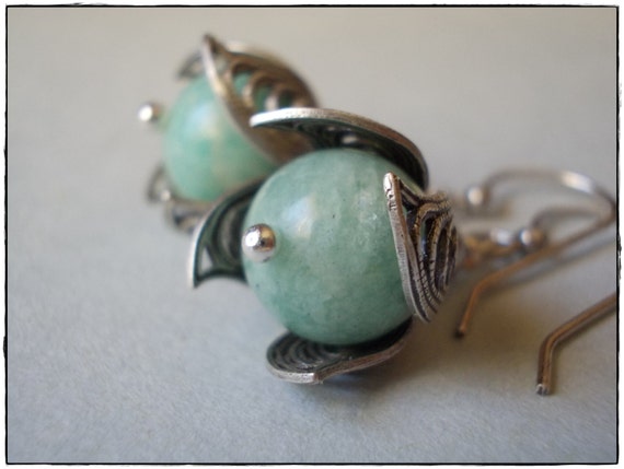 Amazonite Drop Earrings Natural gemstone and silver earrings | Etsy