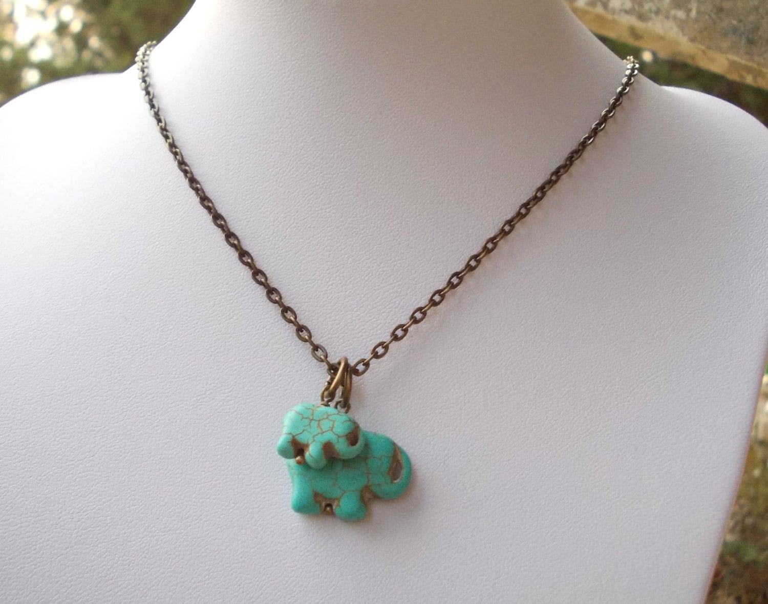 Turquoise Elephant Necklace Blue Stone Mother and Child Girl Boy Son ...