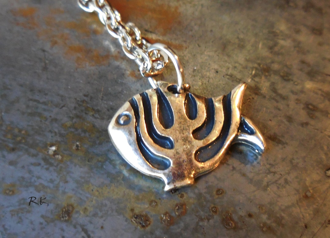 Menorah Fish Necklace, Hebrew Kabbalah Charm Judaica Fish Pendant ...