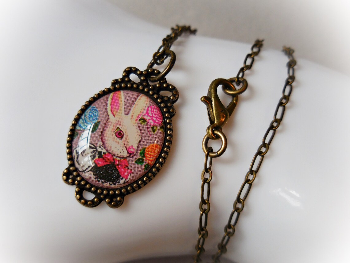 White Rabbit Necklace Cute Bunny Jewelry Pink Easter Rabbit - Etsy