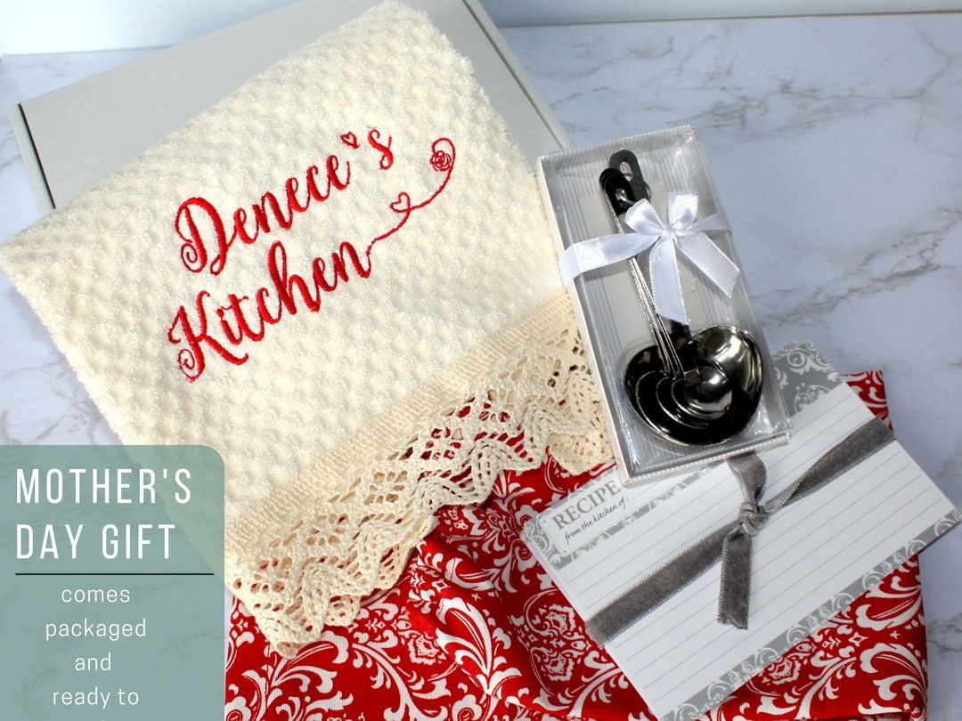 Personalized Kitchen Gift Box, Embroidered Towel, Heart Measuring ...