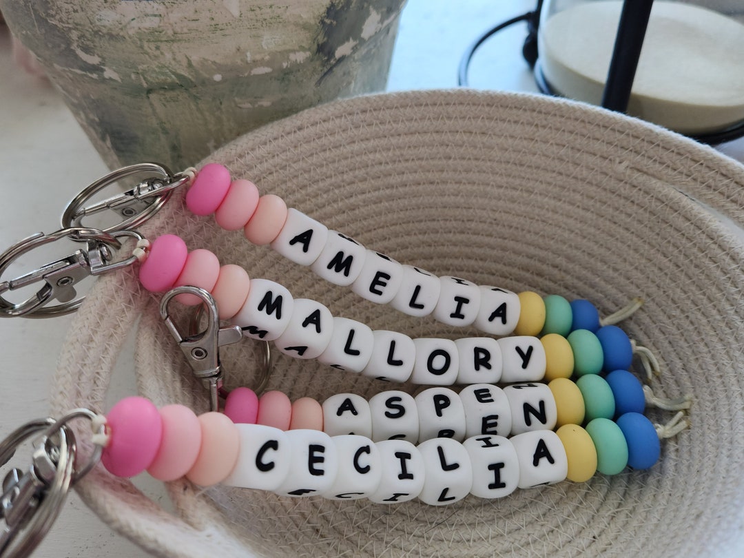 Name Bead Keychain, Keychains With Name, Personalized Keychain, Custom ...
