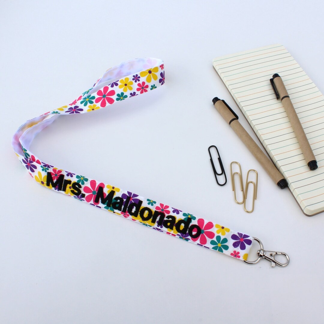 Personalized Floral Lanyard, Embroidered Teacher Gift - Etsy