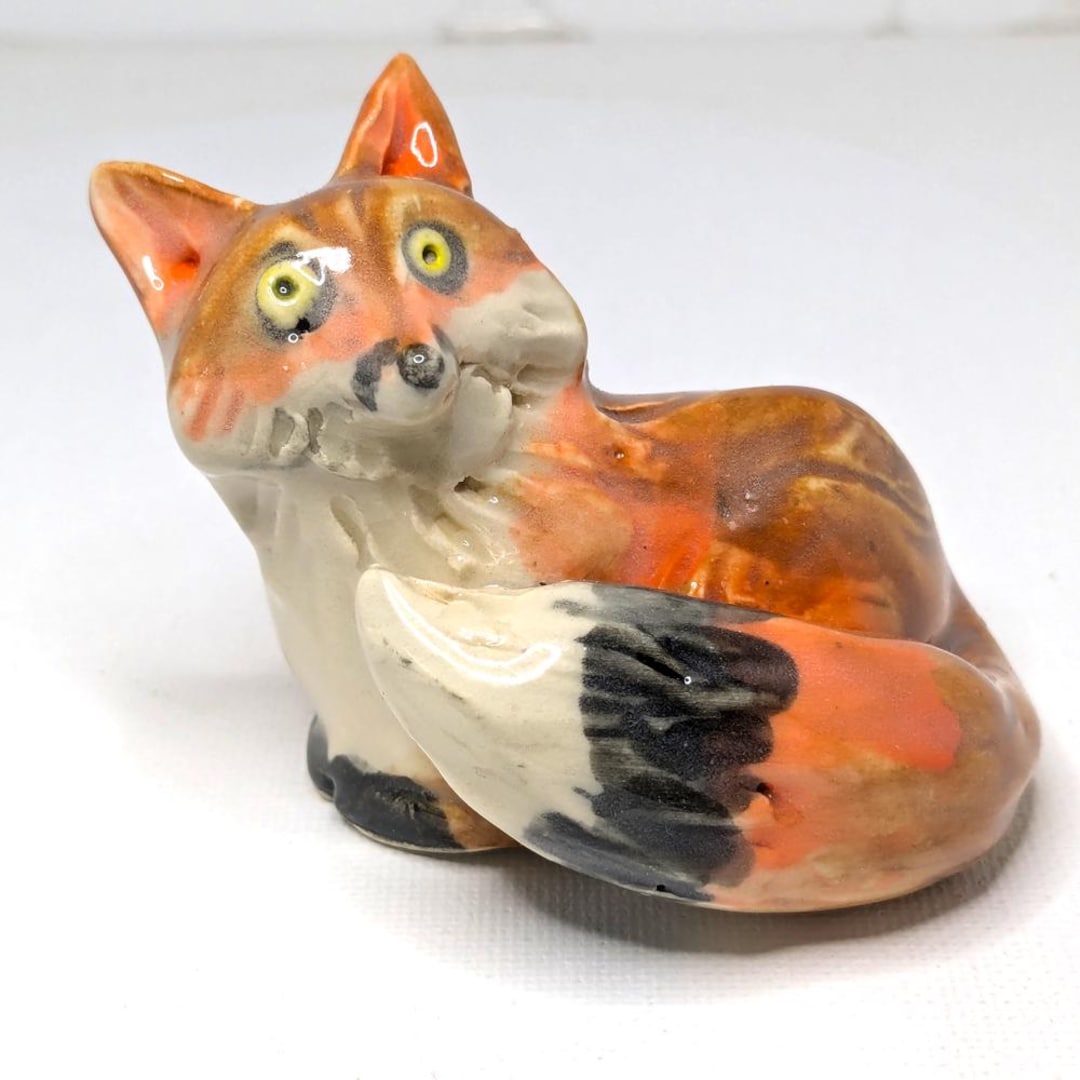 Red Fox Figurine Sculpted Original - Fox Laying Down and Looking ...