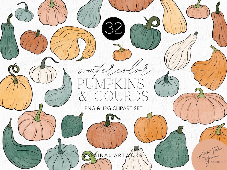 Watercolor Pumpkin Clipart, Pumpkins, & Squash, Autumn, Fall Pumpkins ...