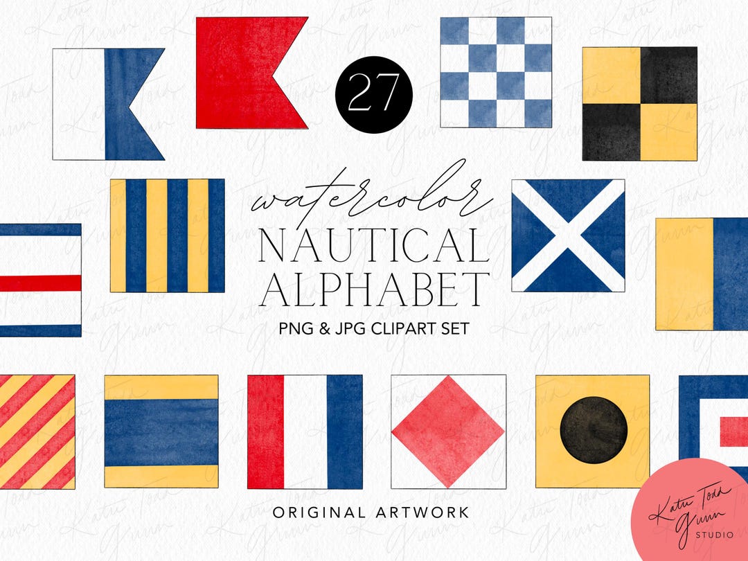 Watercolor Nautical Alphabet Clipart, Lake Art, Nautical Flags, Lake ...
