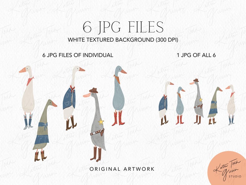 Hand Drawn Cowboy Geese Clipart, Original Cowboy Animals, Duck Clipart ...