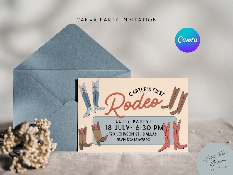 Hand Drawn Cowboy Boots Party Invitation, Western Party, Canva Party ...