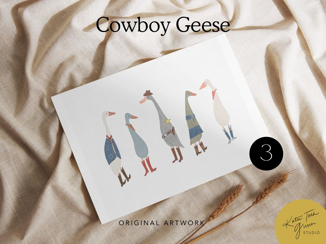 Cowboy Geese Art Prints, Geese Artwork, Goose Illustrations, Western ...