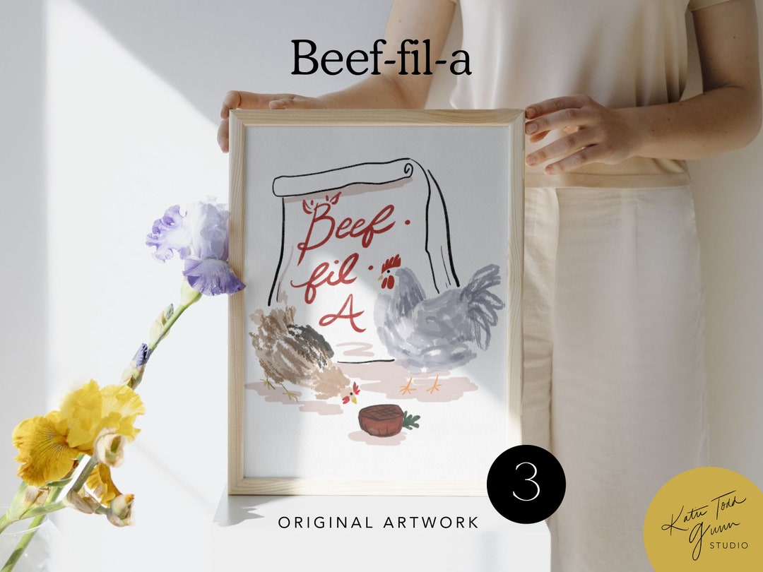 Beef-fil-a Print, Chick-fil-a Parody, Chicken Artwork, Chick Print ...