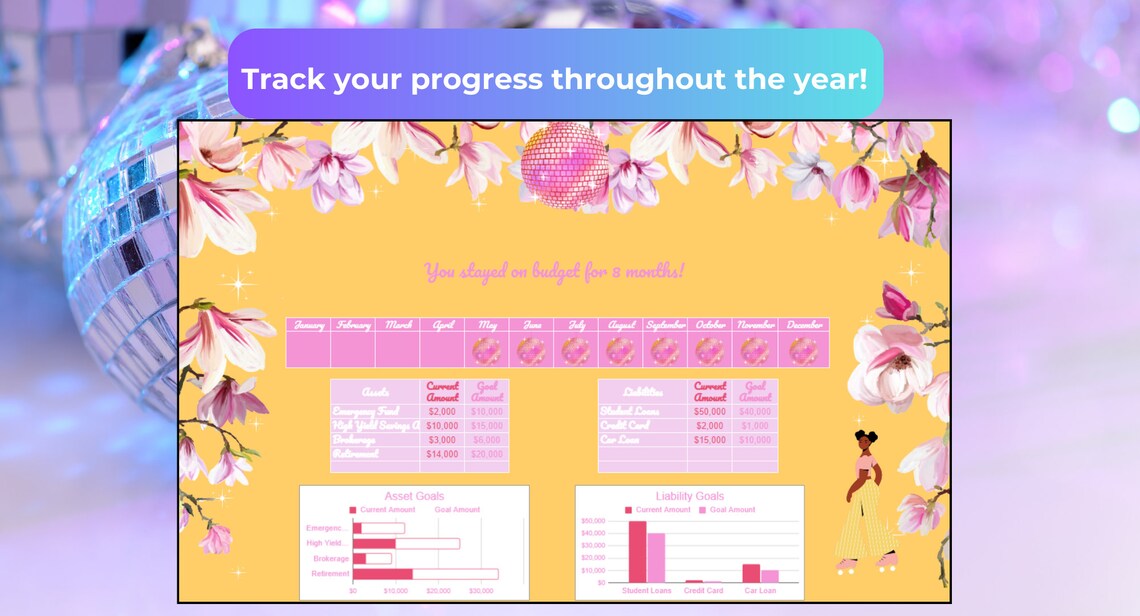 Monthly Budget Planner: Pink Disco Google Sheets Template (free Canva ...