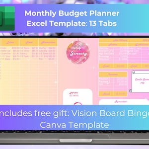 Pink Disco Monthly Budget Planner: Excel Template + Vision Board (canva ...