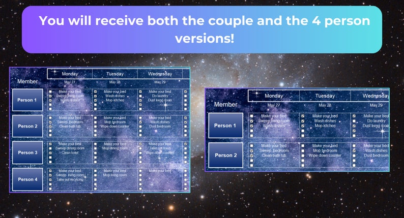 Cleaning Schedule Chore Chart Galaxy Theme Excel Spreadsheet Template ...