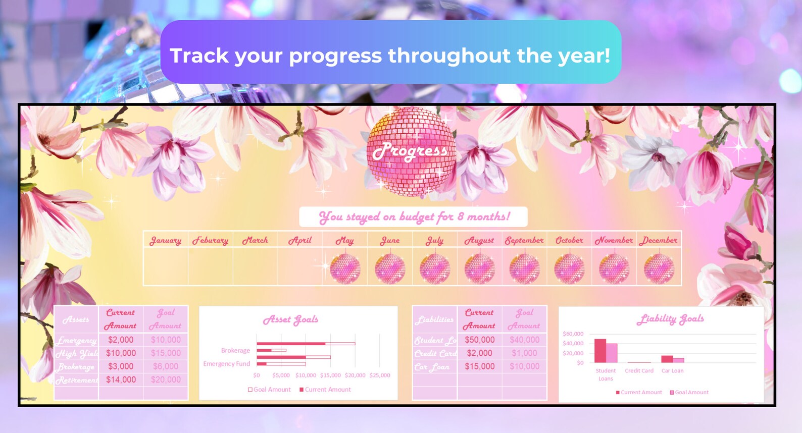 Pink Disco Monthly Budget Planner: Excel Template + Vision Board (canva ...