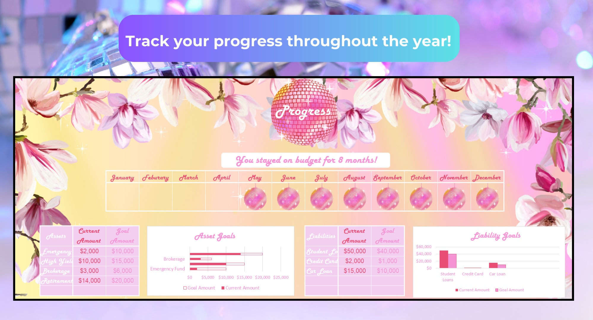 Pink Disco Monthly Budget Planner: Excel Template + Vision Board (canva ...