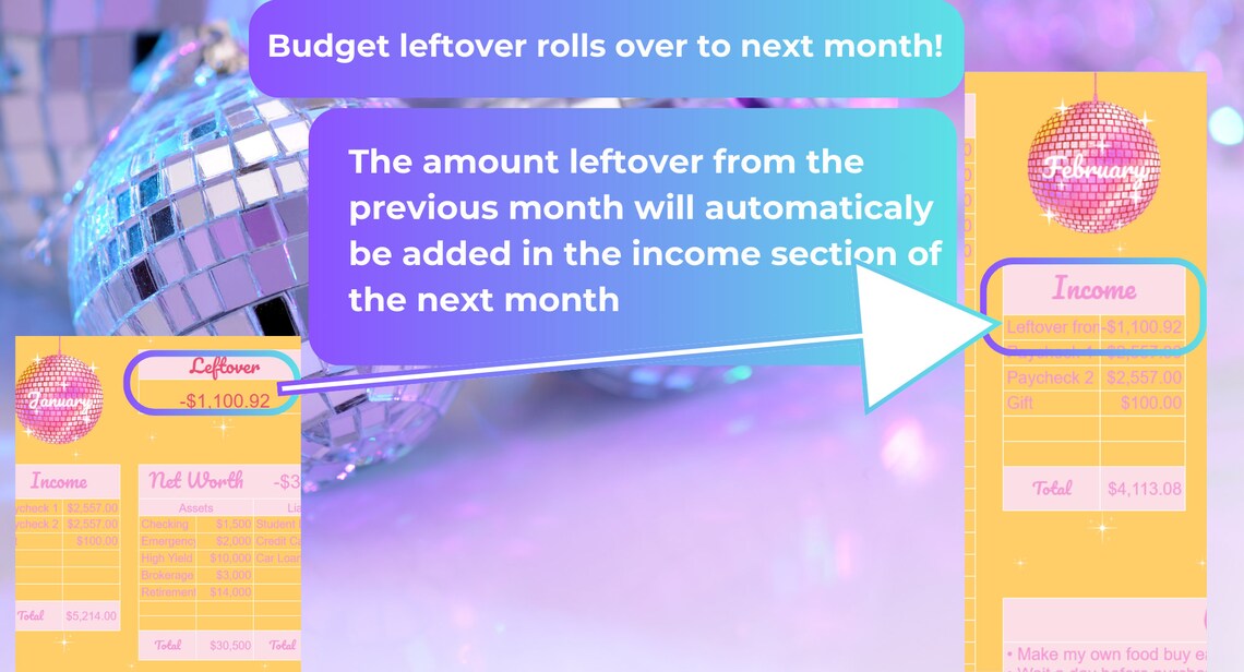 Monthly Budget Planner: Pink Disco Google Sheets Template (free Canva ...