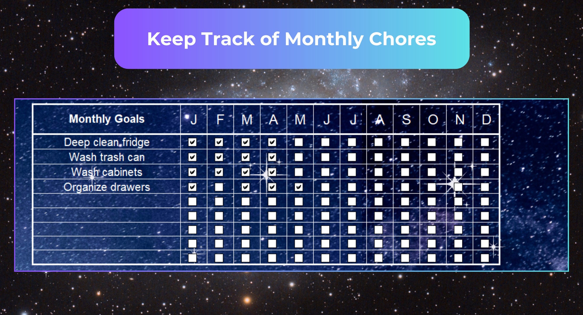 Cleaning Schedule Chore Chart Galaxy Theme Excel Spreadsheet Template ...