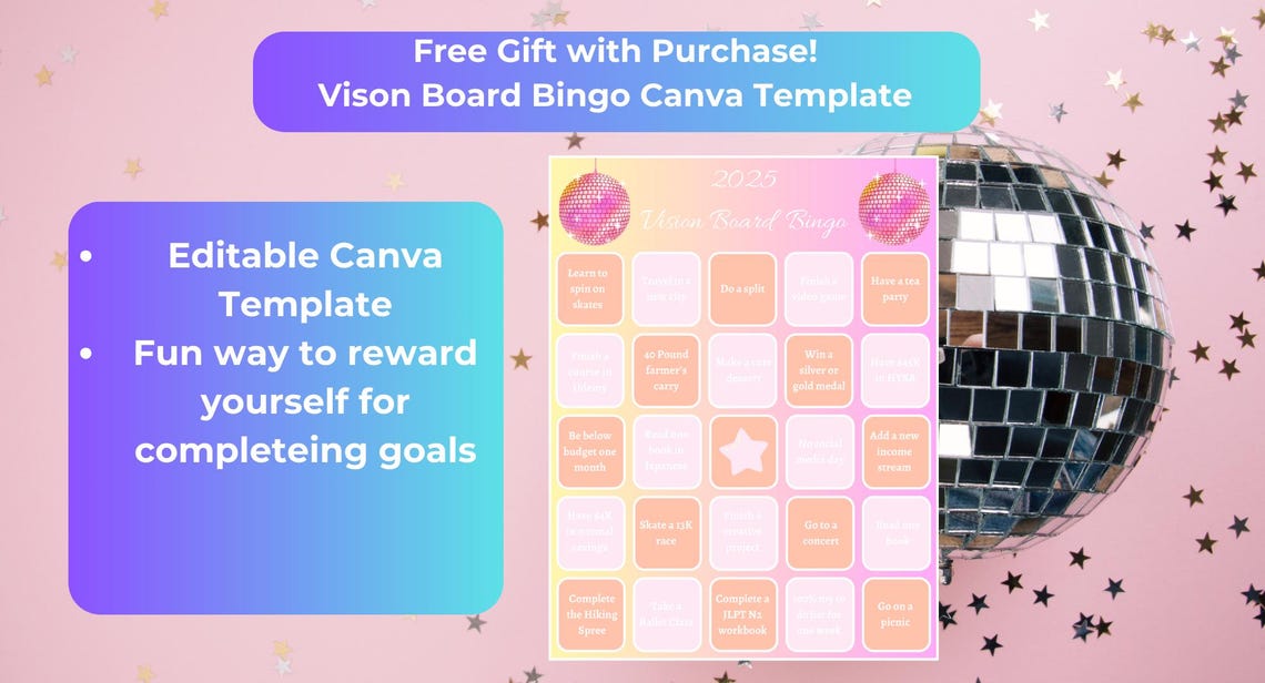 Pink Disco Monthly Budget Planner: Excel Template + Vision Board (canva ...
