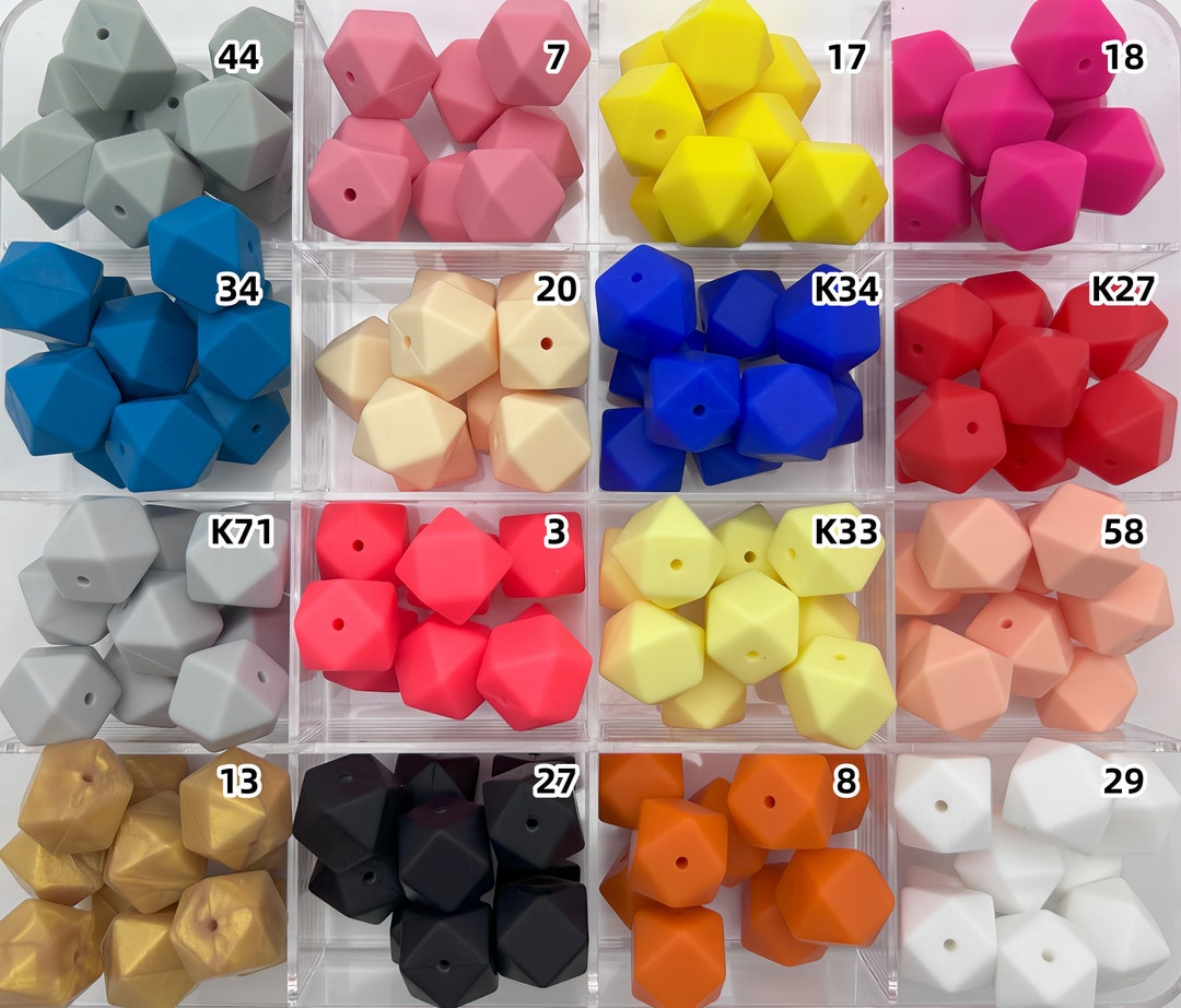 90-320pcs Mixed of Hexagon Silicone Beads, Wholesale 14mm Silicone ...