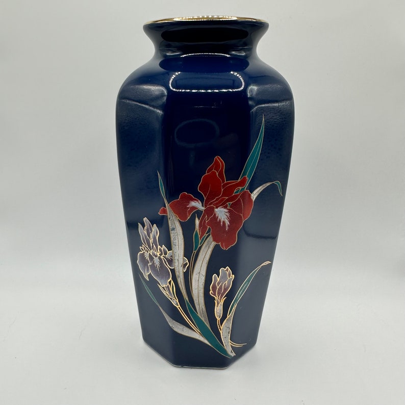 Fine China Japan Deep Blue Vase With Irises - Etsy