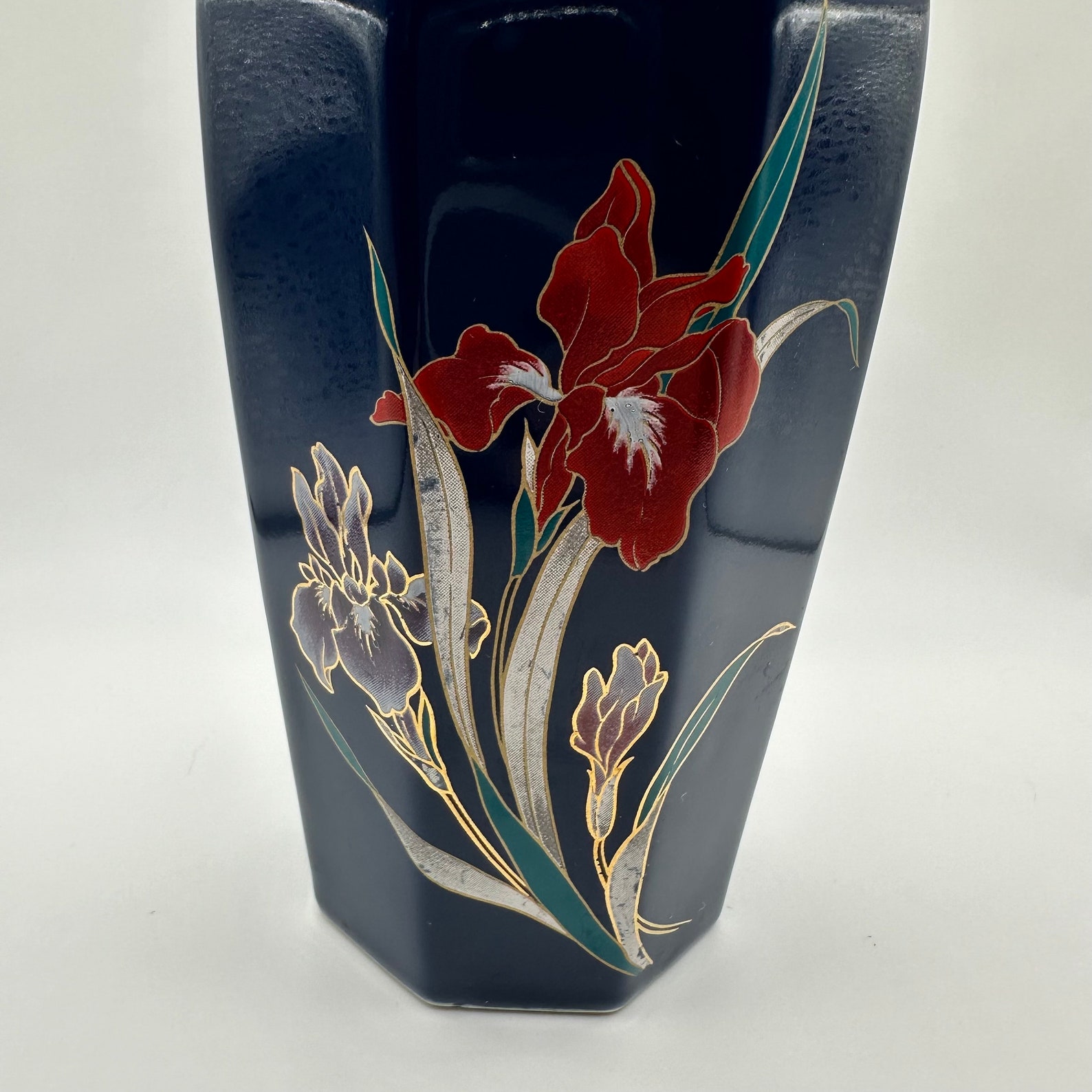 Fine China Japan Deep Blue Vase With Irises - Etsy