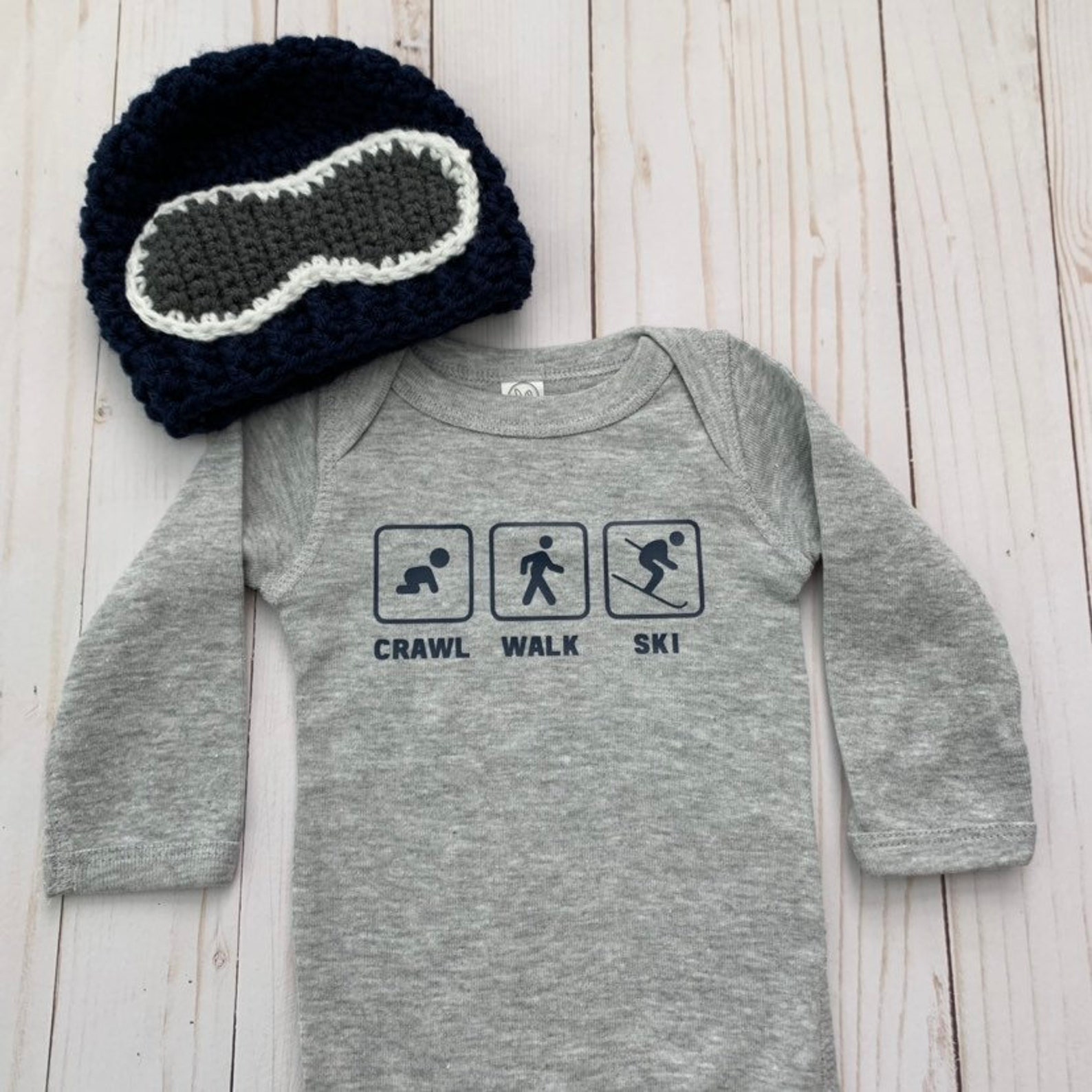 Crawl Walk Ski Baby Bodysuit {newborn Coming Home Outfit, Ski Mountain ...