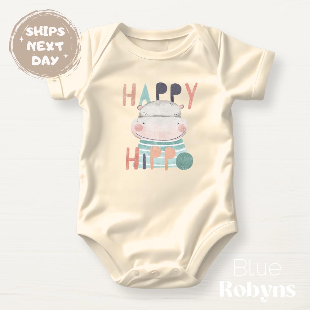 Happy Hippo Baby Bodysuit Cute Baby Shower Gift Toddler Hippo Shirt ...