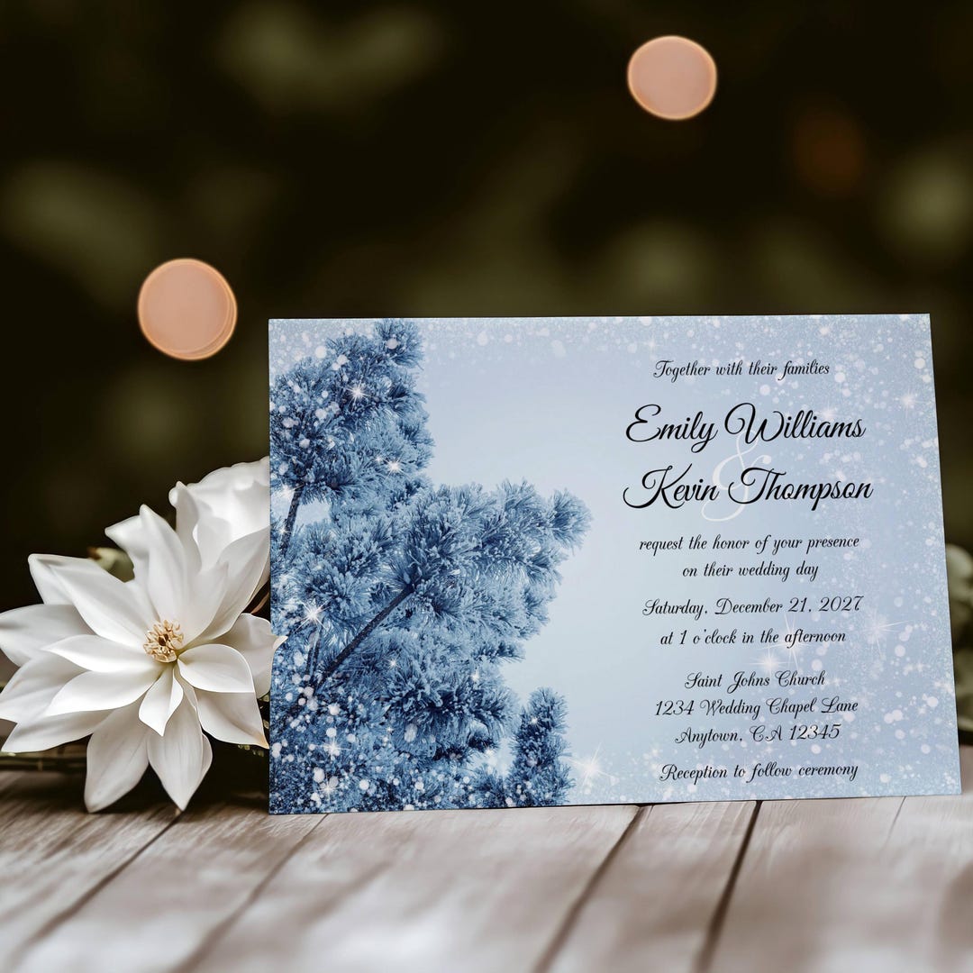Winter Wonderland Snow & Pine Wedding Invitation, (editable 7x5), 0031 ...