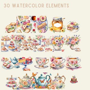 30 Mother's Day Tea Party Clipart | Elegant Tea Set, Teacups, Floral ...