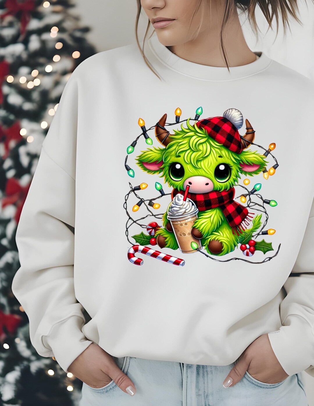 Funny Highland Cow Christmas PNG: Buffalo Plaid Scarf | Grinch Inspired ...