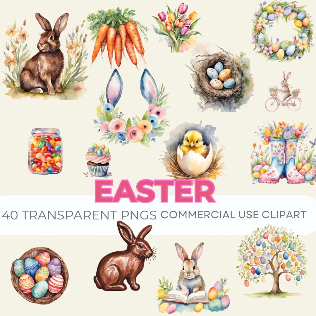 Easter Clipart Bundle | Pink Bows, Chicks, Bunnies, Wreaths & Jelly ...